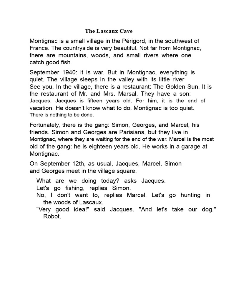 The Lascaux Cave 1 Reading Comprehension Text Questions Dictionary ...