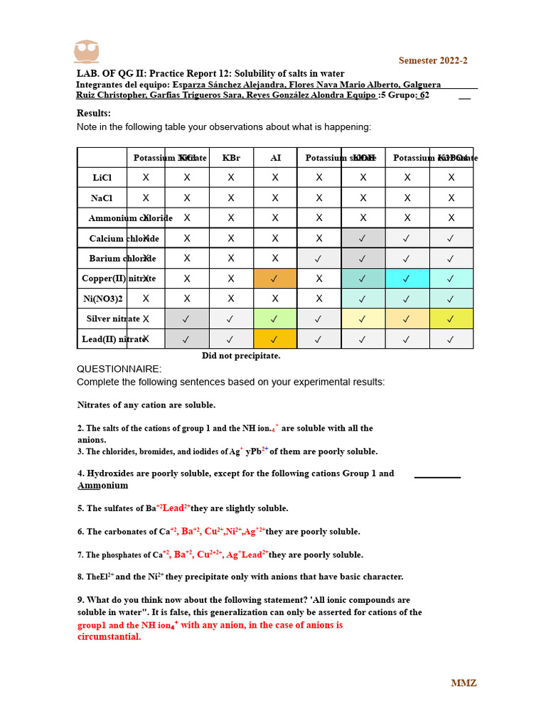 Solubility of Salts in Water Report | PDF | Salt (Chemistry ...