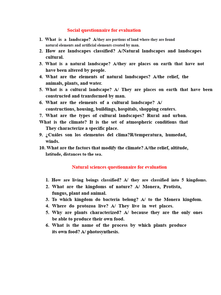 Social Studies Questionnaire For Evaluation | PDF