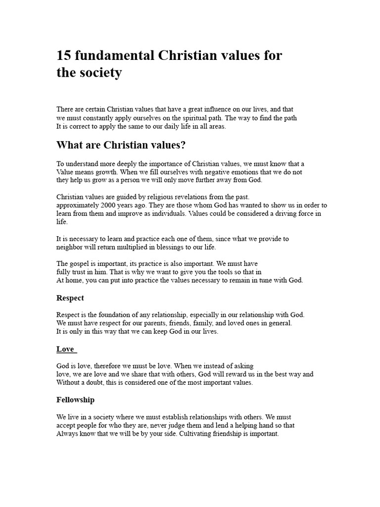 15 Core Christian Values for Life | PDF | Love | God