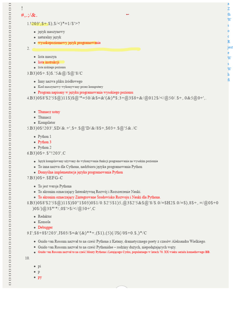 Podstawy Pythona 1 - Test Egzaminacyjny Modułu 1 Odpowiedzi Python 2.0 ...