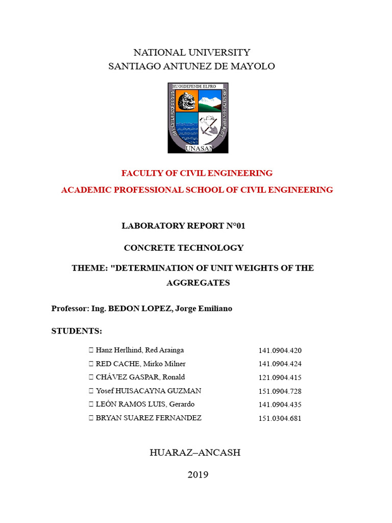 Unit Weights of Concrete Aggregates Report | PDF | Construction ...