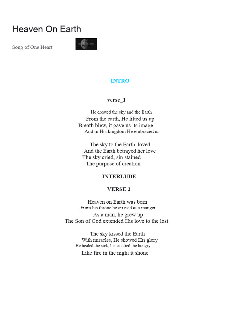 Heaven on Earth Song Lyrics | PDF | Heaven | Glory (Religion)