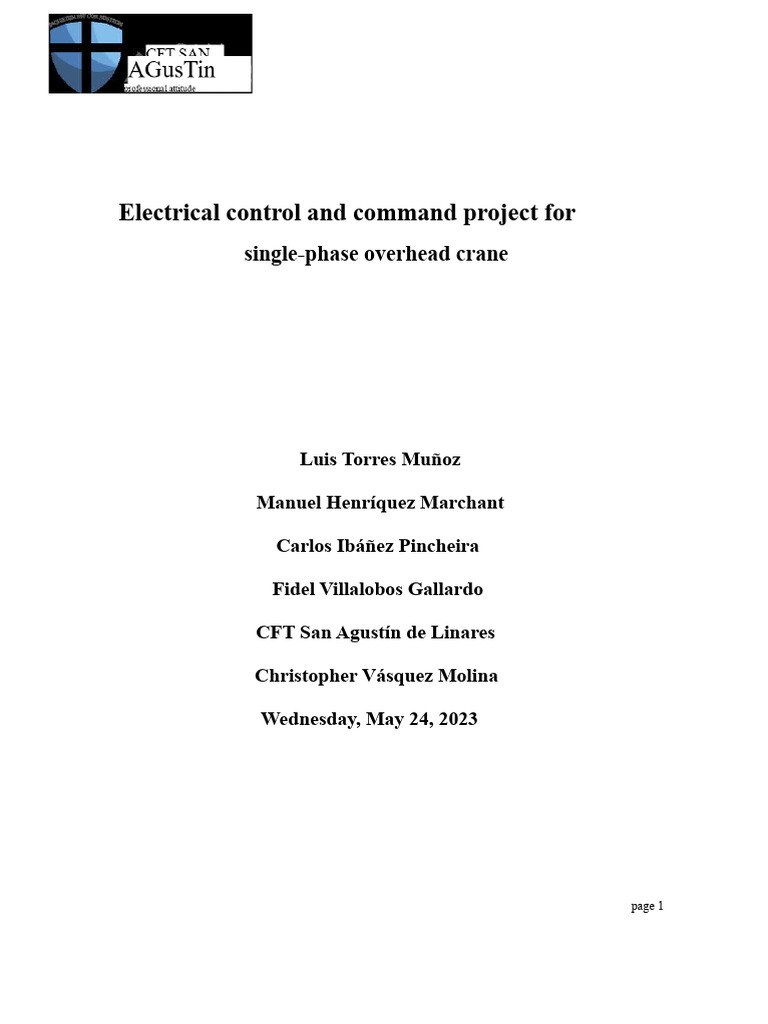 Electrical Control and Command Project For Single-Phase Overhead Crane ...
