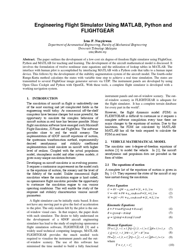 Engineering Flight Simulator Using MATLAB, Python and Flight Gear | PDF ...