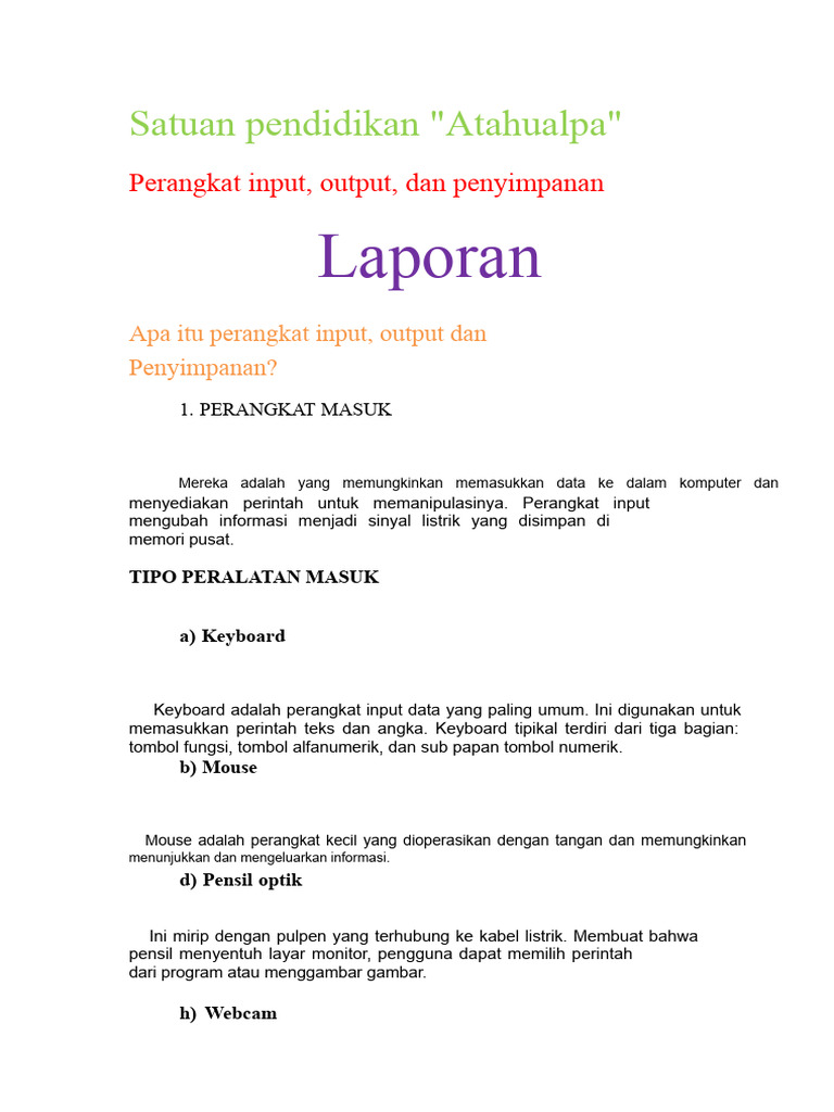 Perangkat Masukan, Keluaran, Dan Penyimpanan | PDF