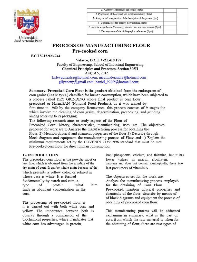 Corn Flour Pre Cooked Process PDF | PDF | Flour | Cereals