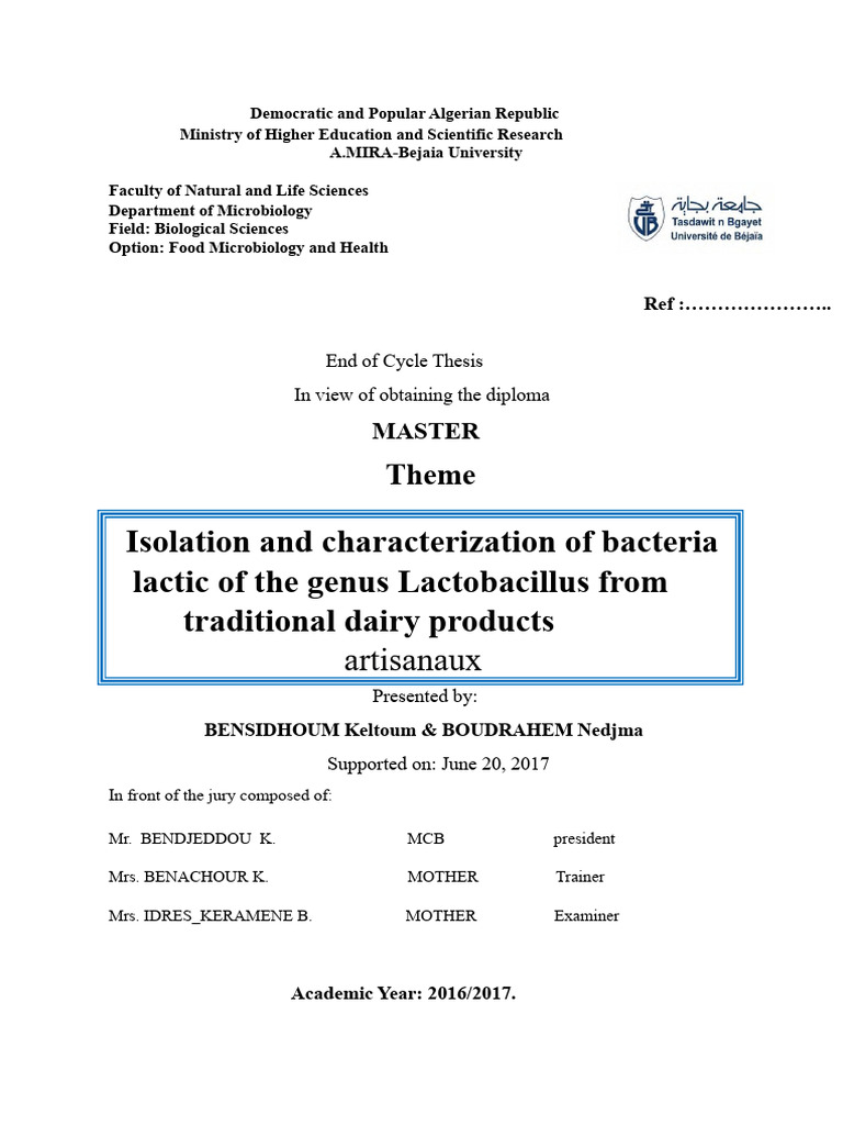 Isolation and Characterization of Lactic Acid Bacteria of The Genus ...