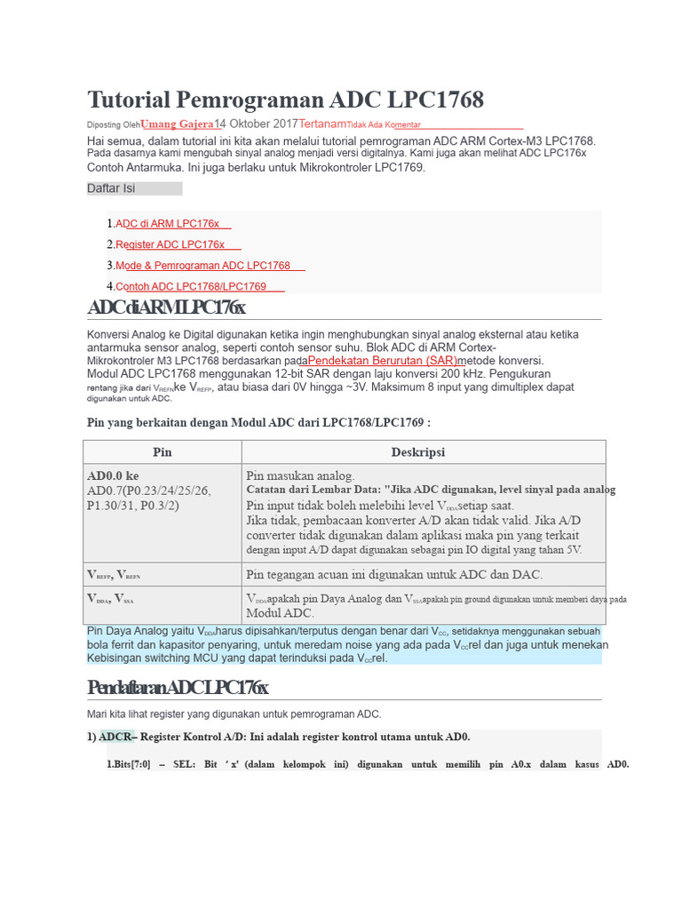 Tutorial Pemrograman ADC LPC1768 | PDF