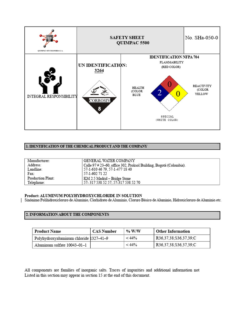 Quimpac 5500 Safety Data Sheet | PDF | Chemistry | Chemical Substances