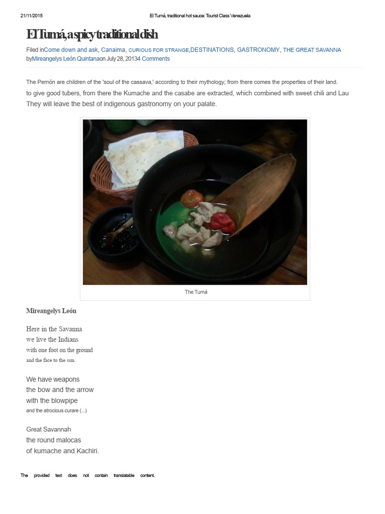 The Tumá, Spicy Tradition - Tourist Class Venezuela | PDF | Cuisine ...