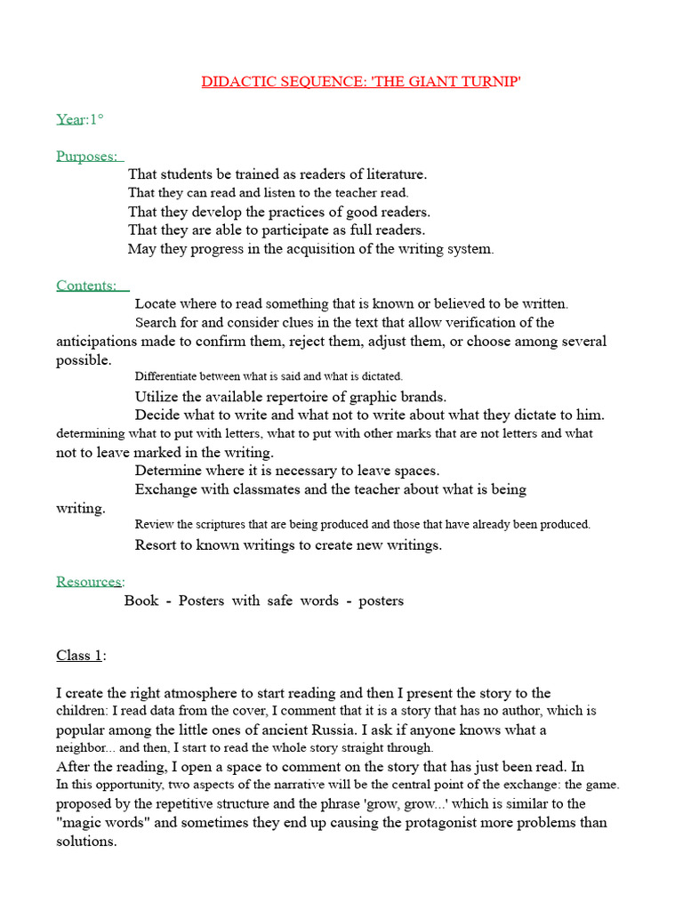 Didactic Sequence for "The Giant Turnip" | PDF | Books | Human ...