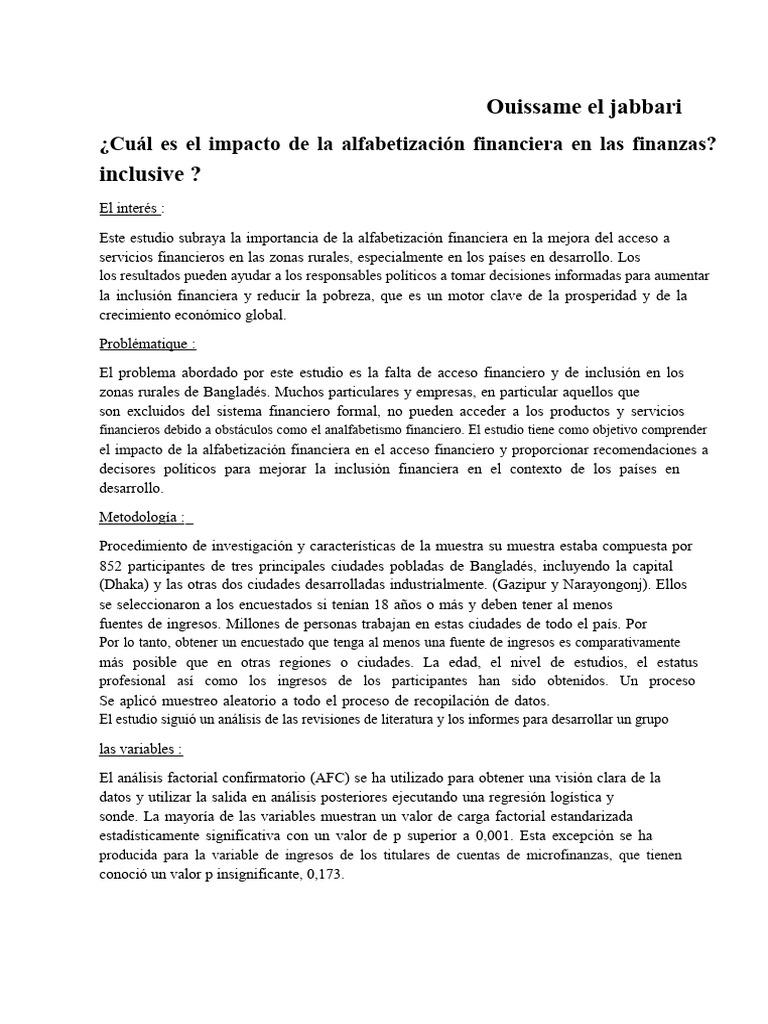 Artículo ¿Cuál Es El Impacto de La Alfabetización Financiera en Las ...