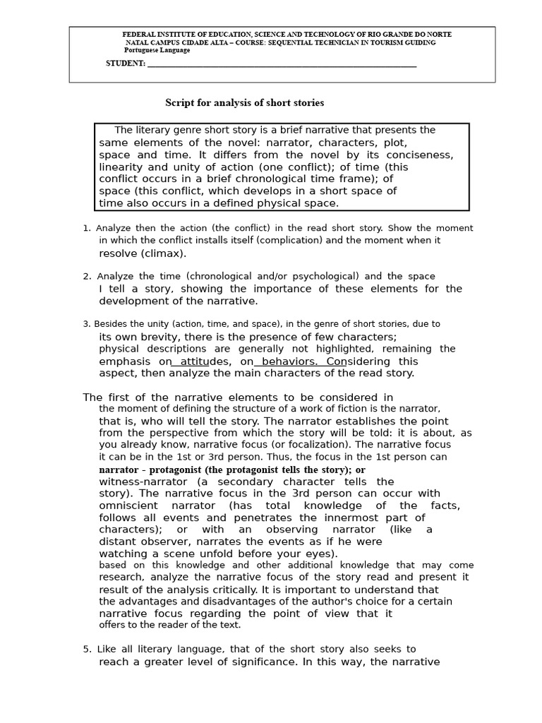 Script For Analyzing Short Stories | PDF | Narrative | Narration