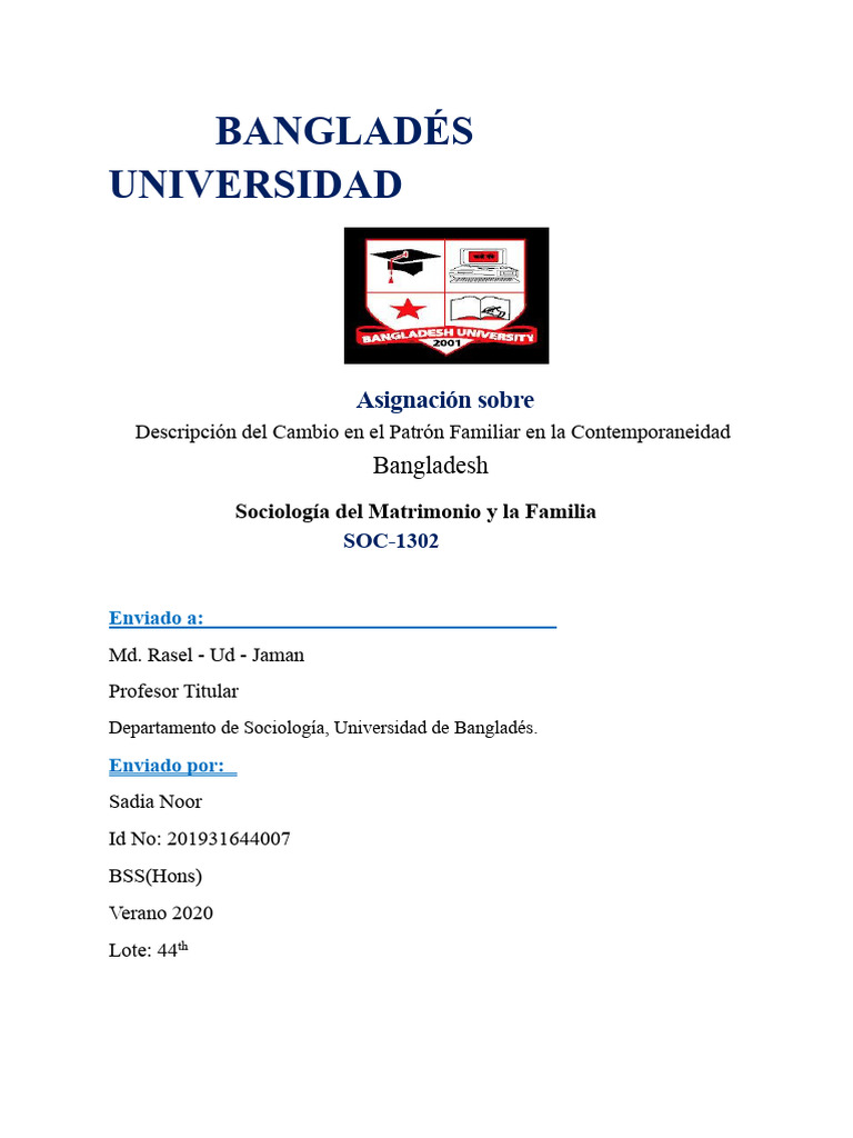 Resumen Del Cambio en El Patrón Familiar en Bangladesh | PDF | Familia | Matrimonio