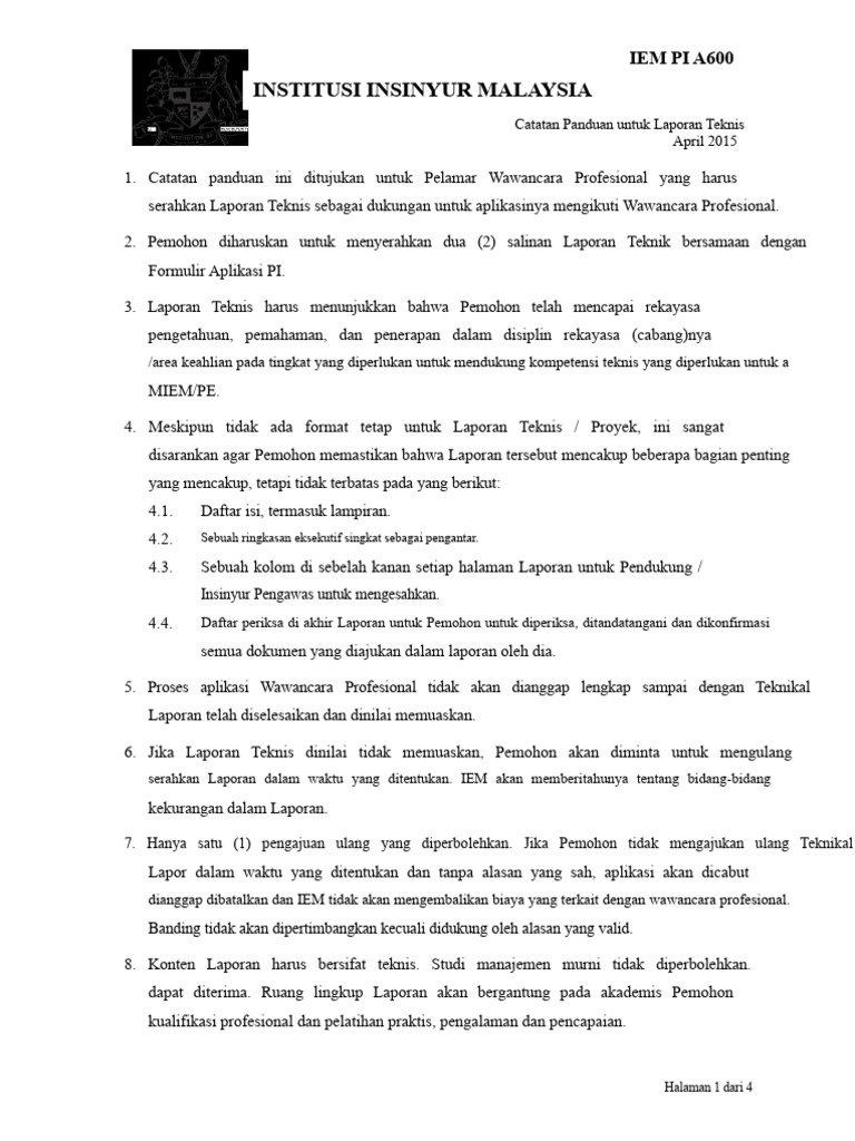 IEM PI A600 - Catatan Panduan Untuk Laporan Teknik | PDF