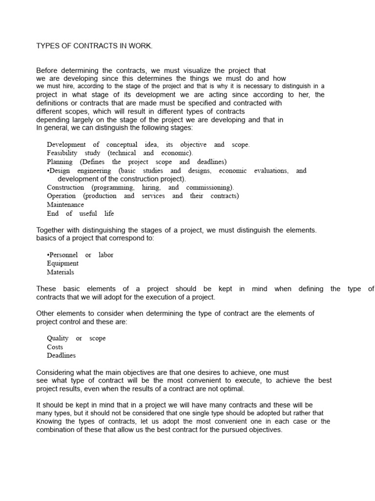 Types of Work Contracts Explained | PDF | Prices | Architect