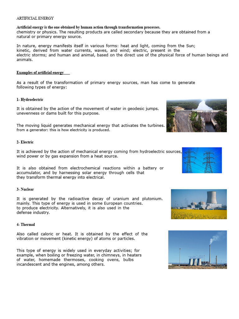 Types of Artificial Energy Explained | PDF | Cell (Biology) | Cell Nucleus