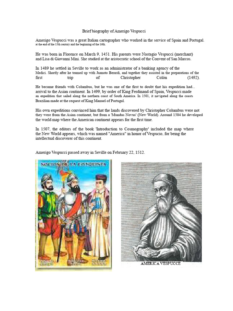 Brief Biography of Amerigo Vespucci | PDF