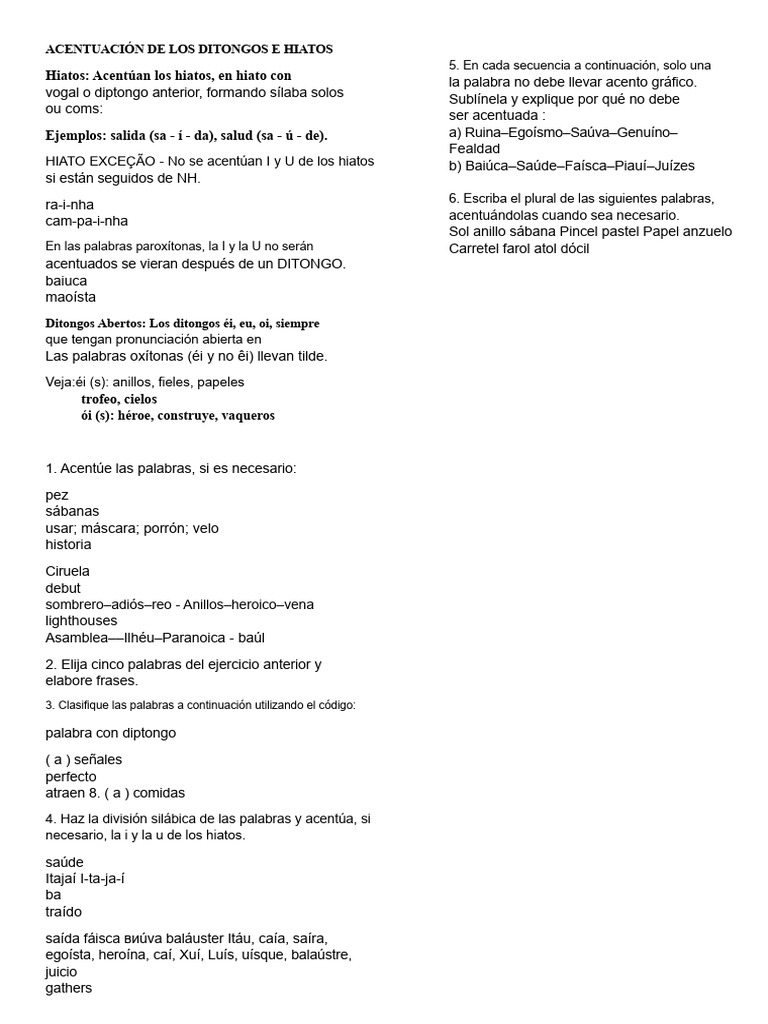 Acentuación de Los Ditongos y Hiatos | PDF