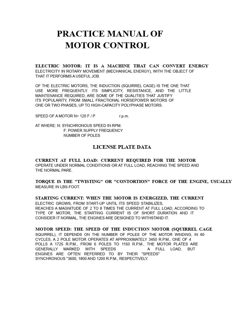 Motor Control Practices Manual | PDF | Electric Motor | Relay