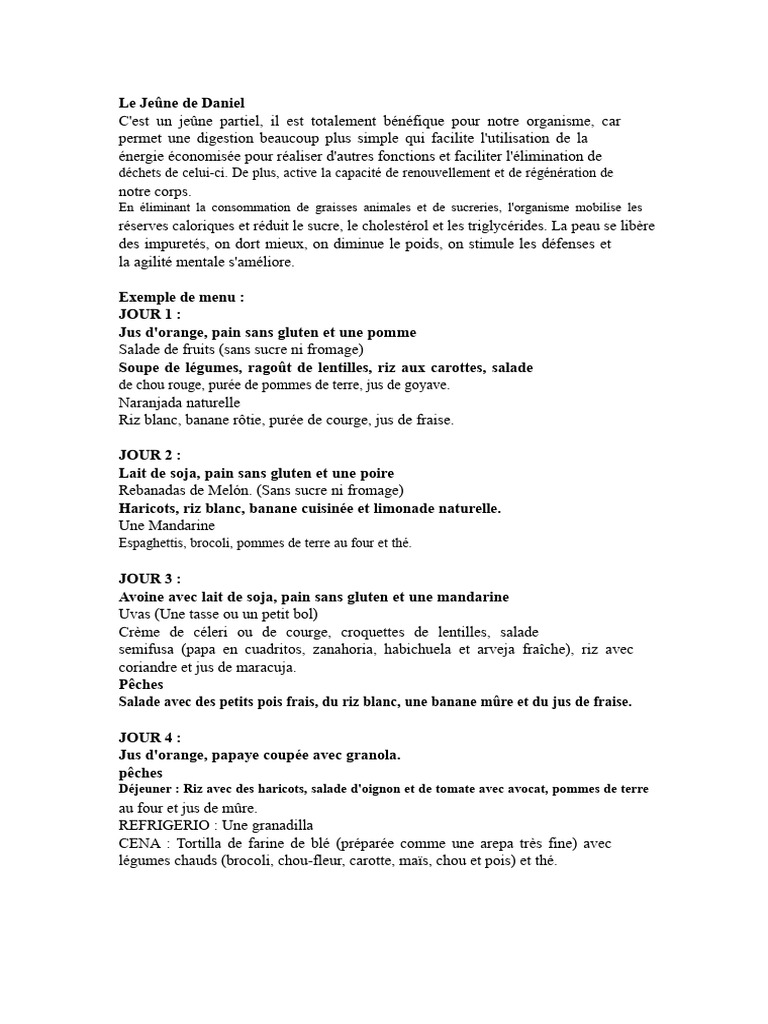 Guide du Jeûne de Daniel : Menu et Bienfaits | PDF | Légumes | Fruit