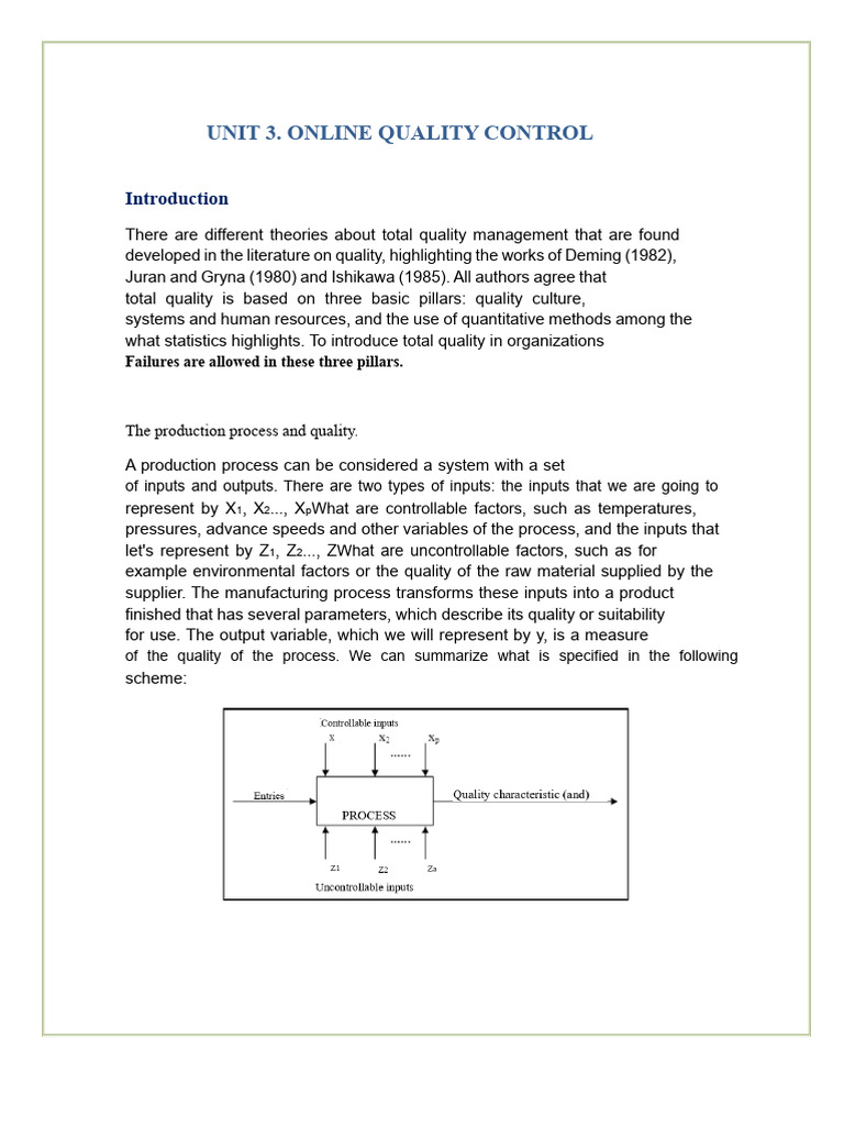 Unit 3. Online Quality Control: The Production Process and Quality ...