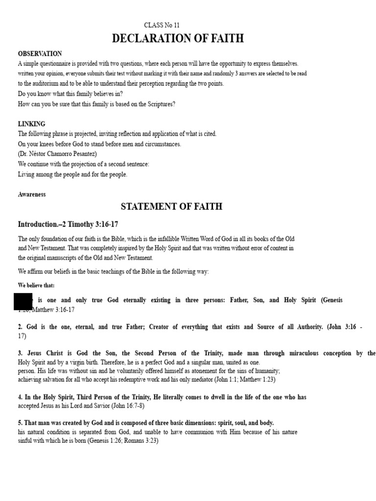 Family Declaration of Faith Questionnaire | PDF | God In Christianity ...