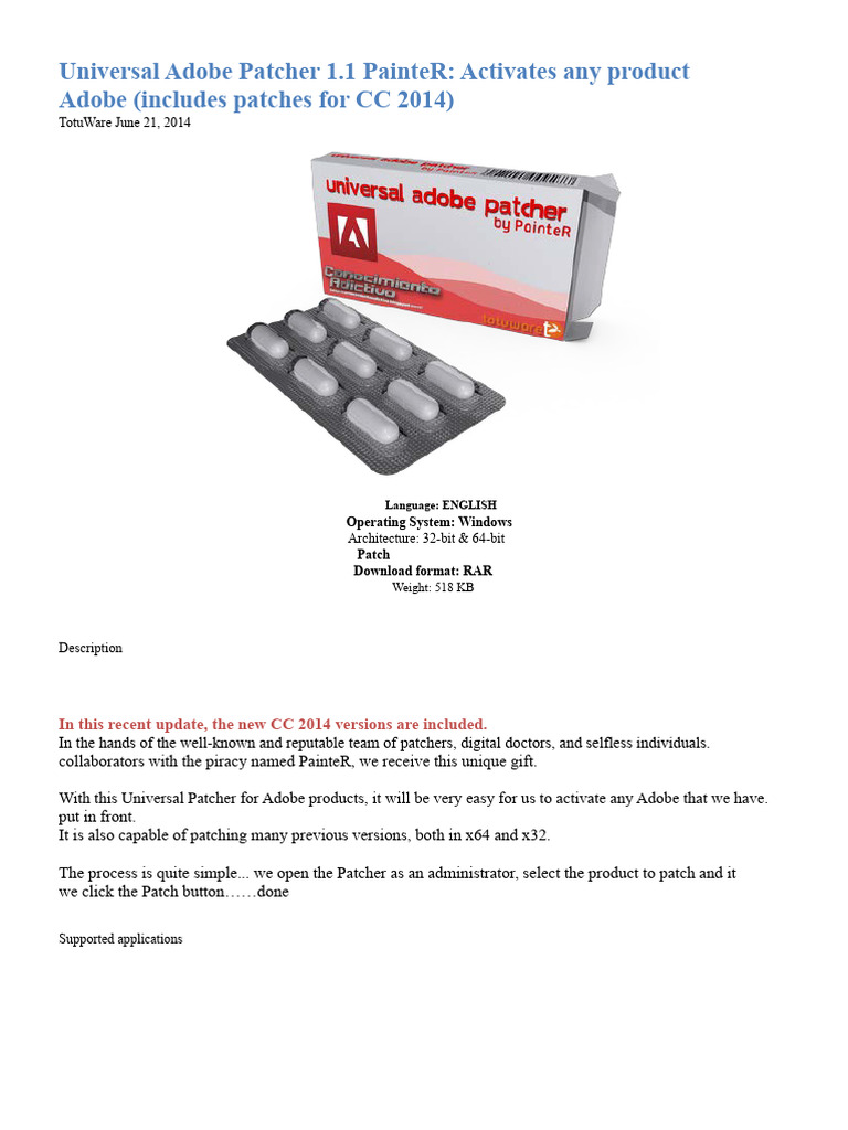 Universal Adobe Patcher 1.1 Overview | PDF | Adobe Creative Suite ...