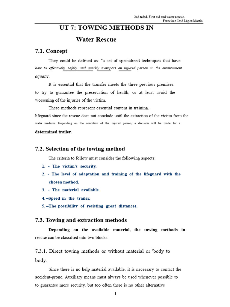 Topic 7. Towing Methods in Aquatic Rescue | PDF | Hand | First Aid