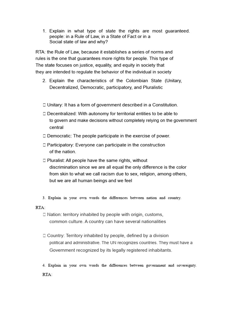 Explain What Type of State Guarantees People's Rights The Most. | PDF ...
