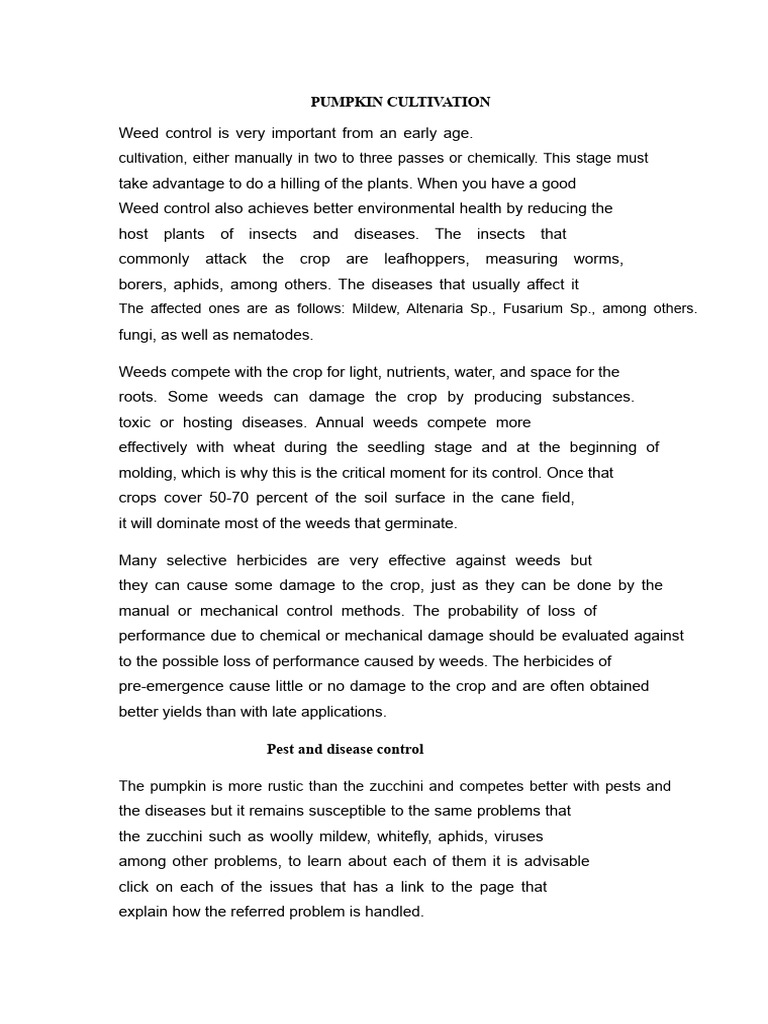 CULTIVATION of PUMPKIN Weeds Pests and Diseases | PDF | Weed | Pest ...
