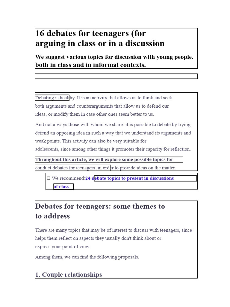 16 Engaging Debate Topics for Teens | PDF | Adolescence | Mental Disorder