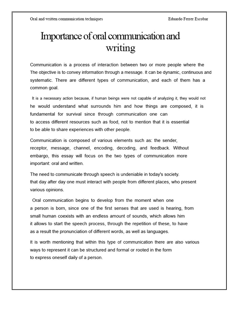 Importance of Oral and Written Communication | PDF | Communication ...