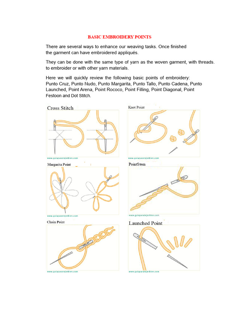 Basic Embroidery Stitches | PDF | Embroidery | Textile Arts