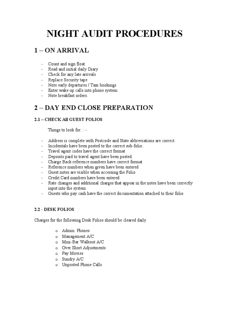 Sample of Night Audit Check List | PDF | Cheque | Credit Card