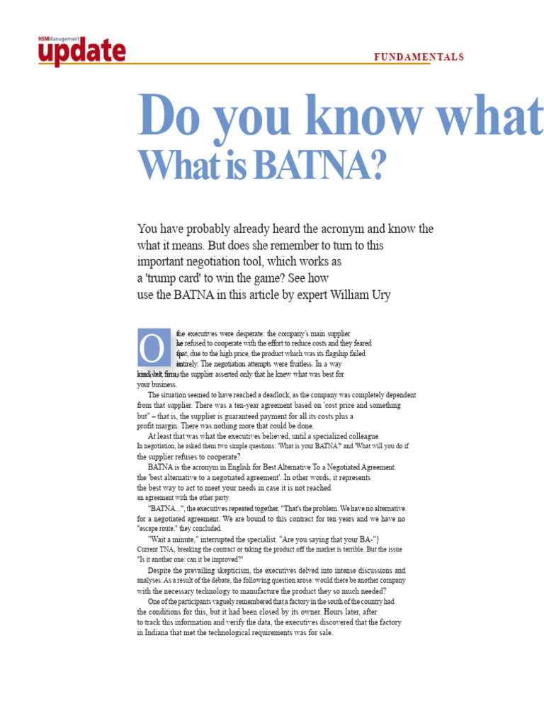 Do You Know What BATNA Is? | PDF | Negotiation