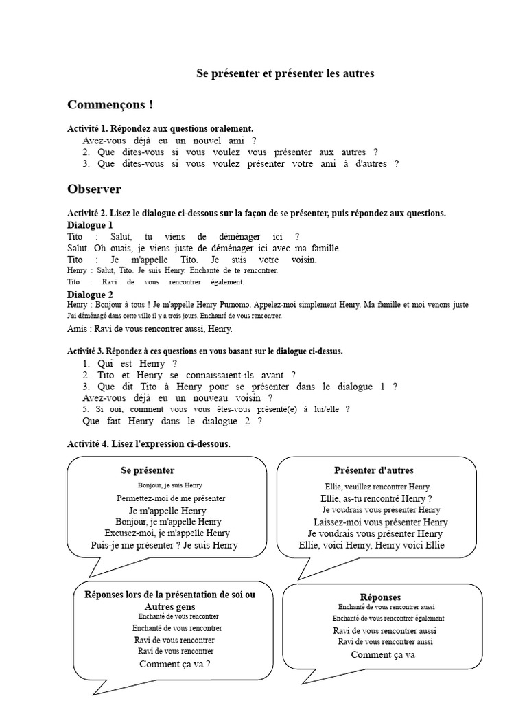 Se présenter et présenter des amis | PDF | Échecs