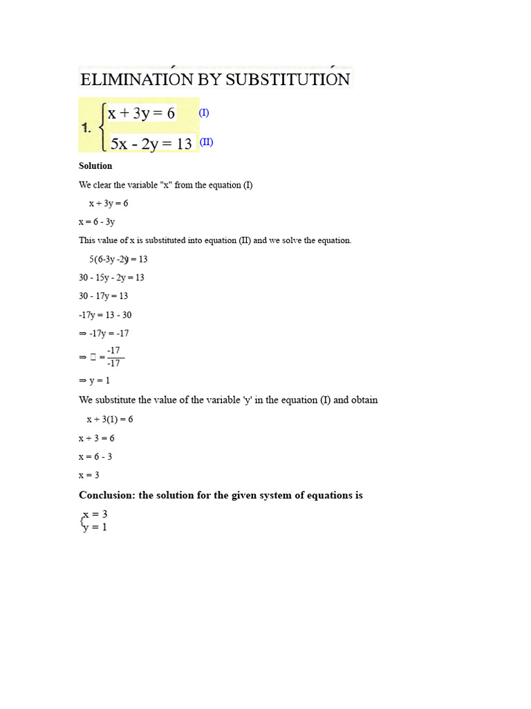 Substitution Method - Exercises | PDF