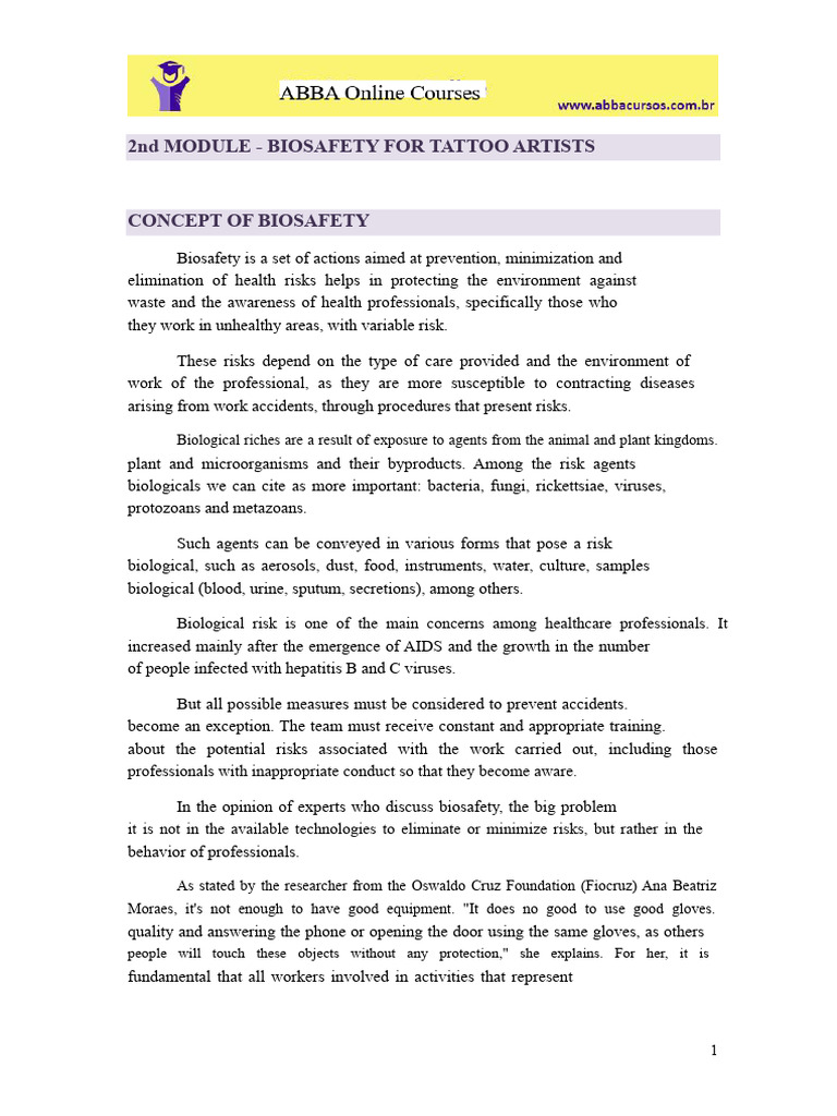02 Biosafety For Tattoo Artists | PDF | Disinfectant | Waste