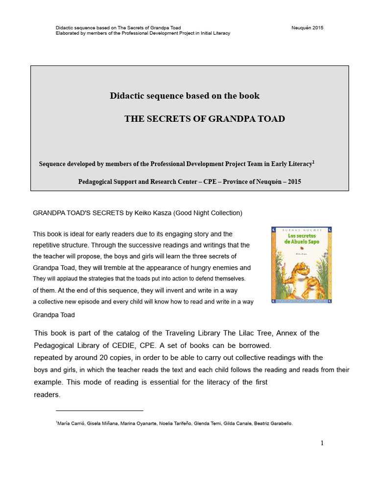 Didactic Sequence for Early Literacy: Grandpa Toad | PDF | Frog | Amphibian