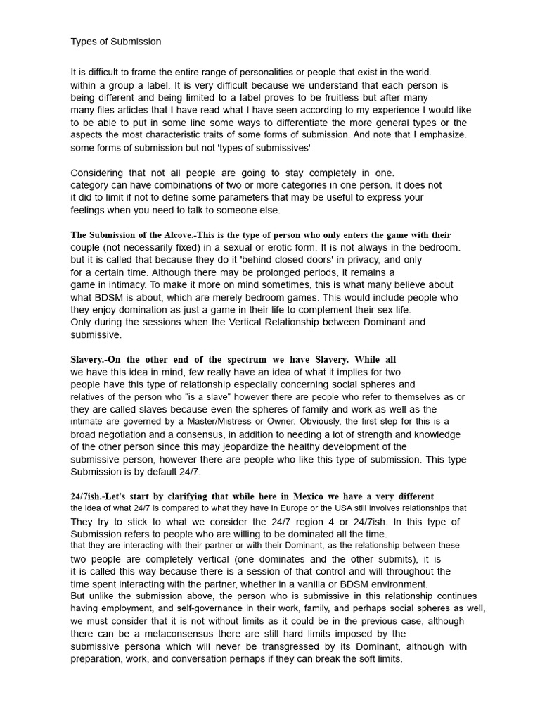 Types of Submission | PDF | Sadomasochism | Dominance And Submission