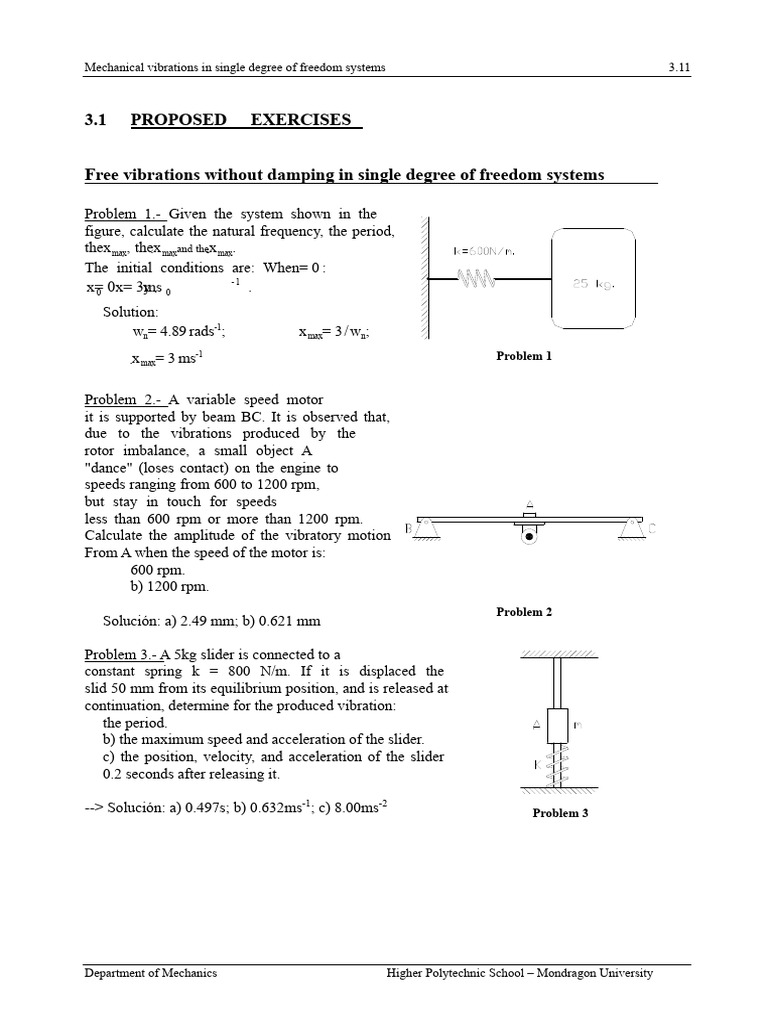 2 - Mechanical Vibrations 1 GDL - Problems | PDF | Damping | Oscillation