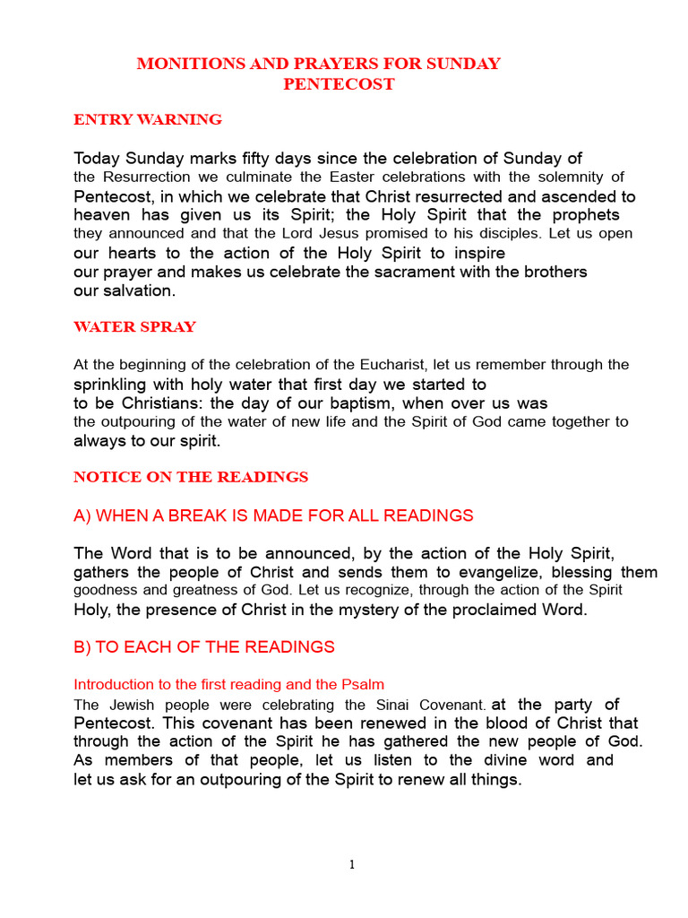 Warnings and Prayers For Pentecost Sunday | PDF | Eucharist | God The ...