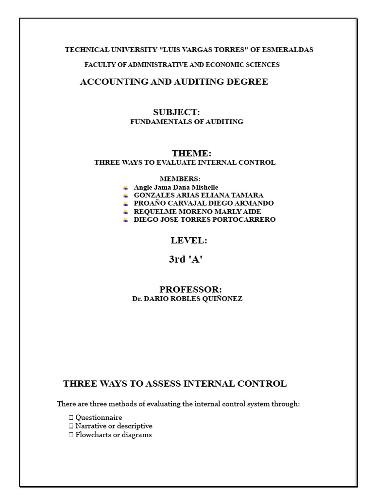 Methods To Evaluate The Internal Control System | PDF | Internal Control | Audit