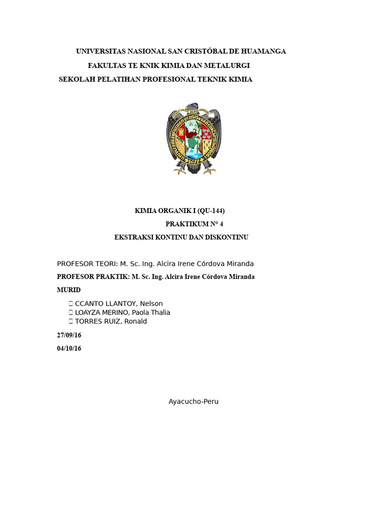 Ekstraksi Kontinu Dan Diskontinu (Kimia Organik) | PDF