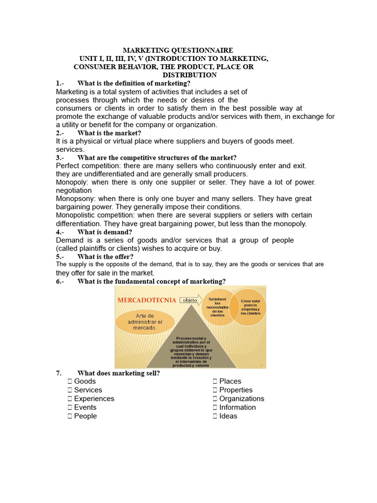 Questionnaire 1 For The Marketing Exam | PDF | Marketing | Market ...
