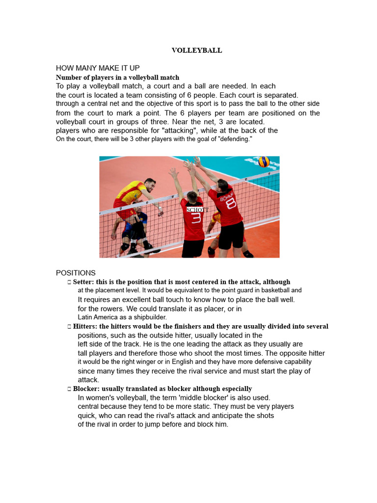 Volleyball Player Positions and Rules | PDF | Volleyball | Ball Games