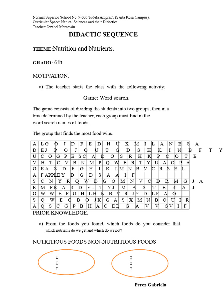 Didactic Sequence Foods and Nutrients | PDF | Foods | Nutrition