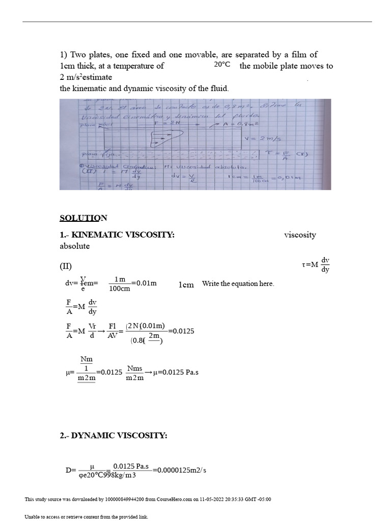 Fluid Exercises | PDF | Viscosity | Mechanics